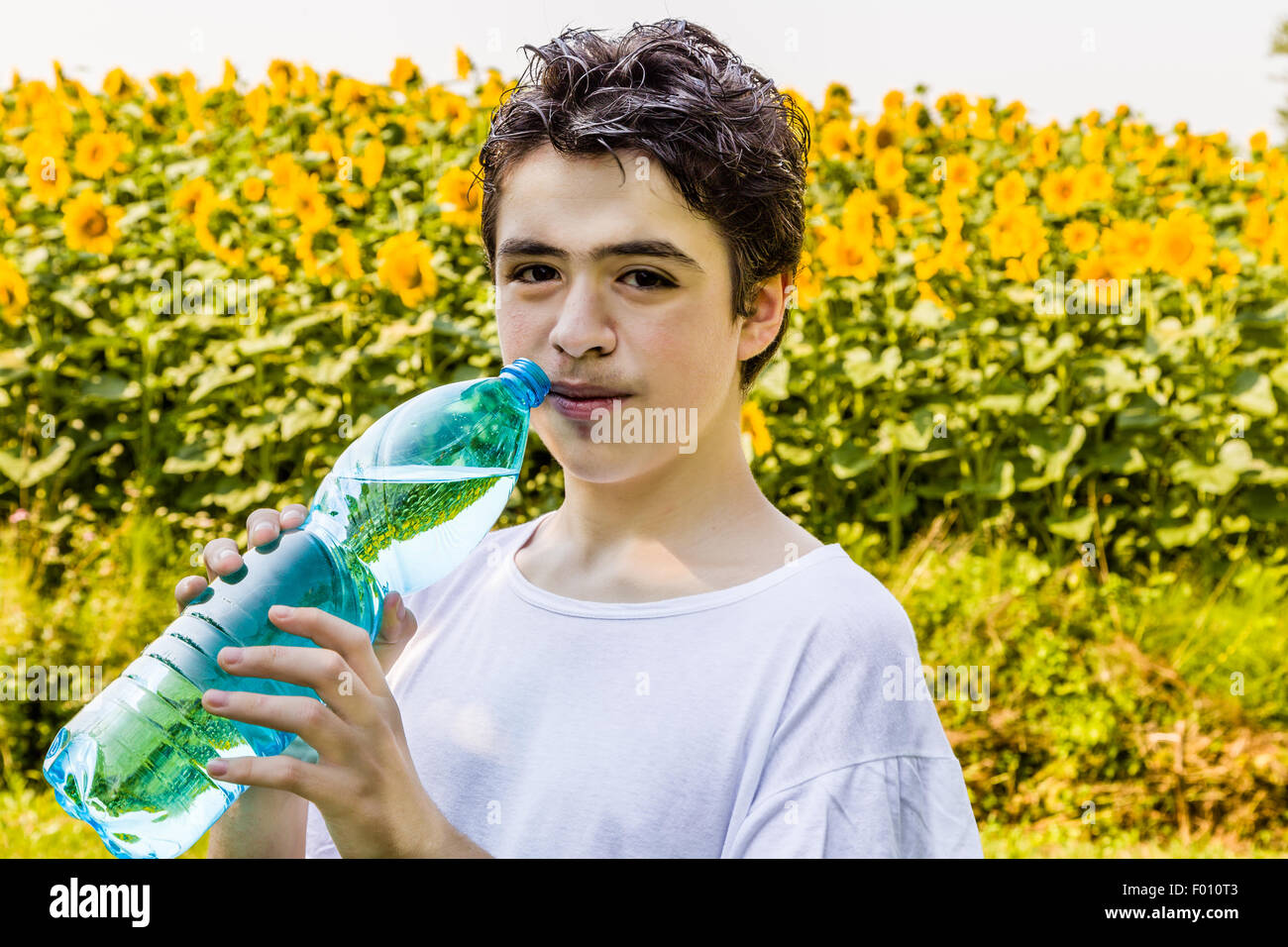 Environmentally-friendly living - Caucasian boy in a field of ...