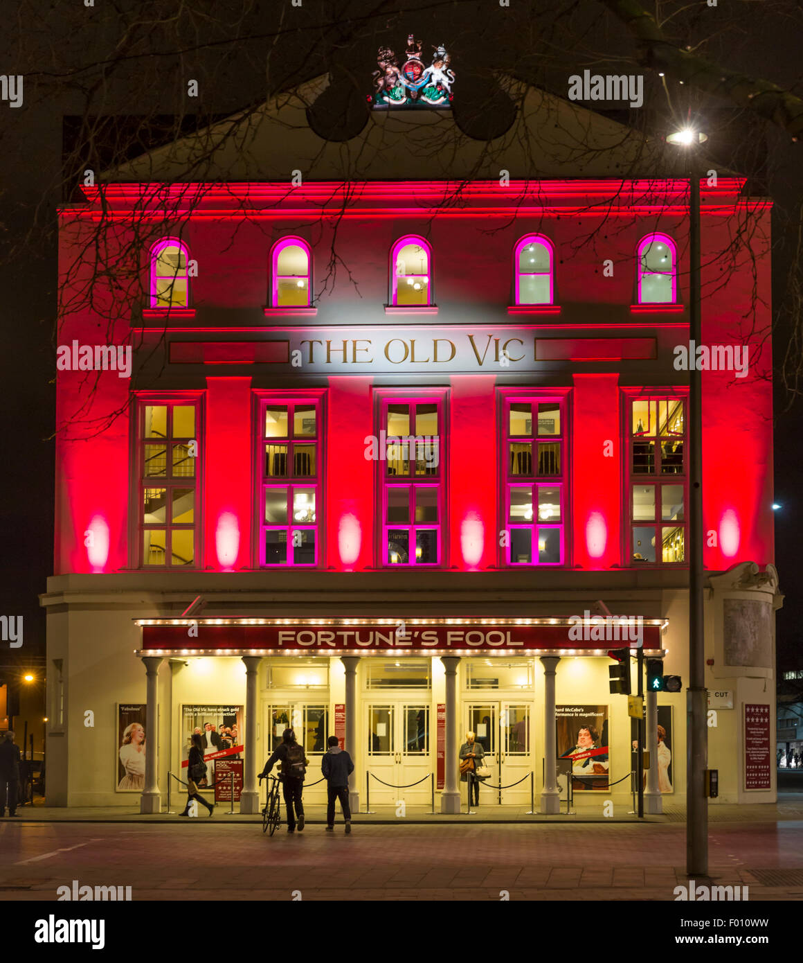 Night view of The Old Vic theatre in The Cut, London, England, UK Stock ...