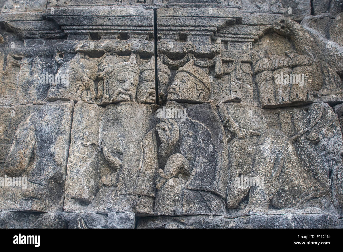 Wall carving at the 9th-century Buddhist temple, Borobudur, of Java ...