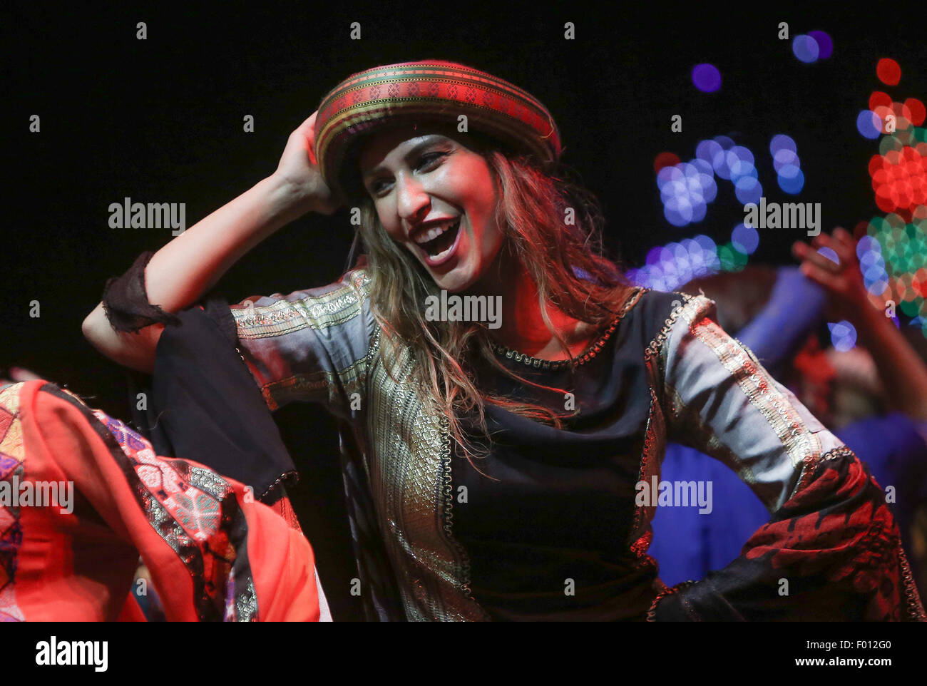 Ramallah. 5th Aug, 2015. A dancer of Palestinian popular art troupe ...