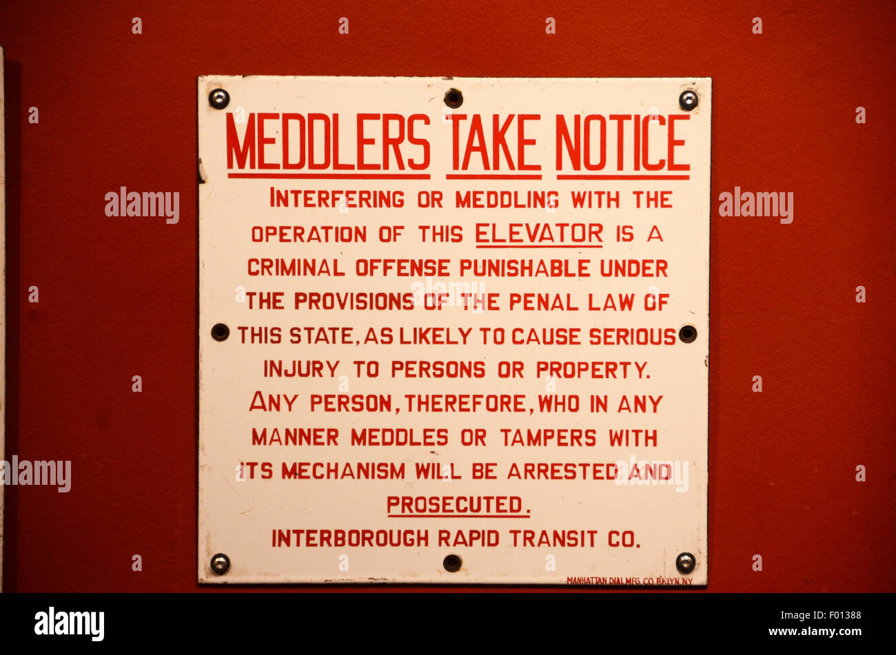 New York Transit Museum meddlers take notice sign red and white vintage ...