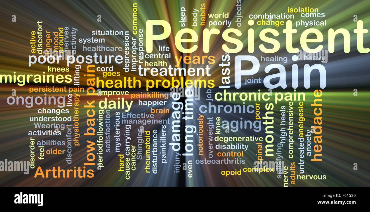 Background concept wordcloud illustration of persistent pain glowing ...