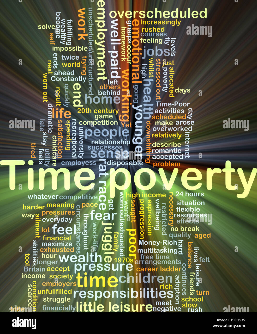 Background concept wordcloud illustration of time poverty glowing light ...