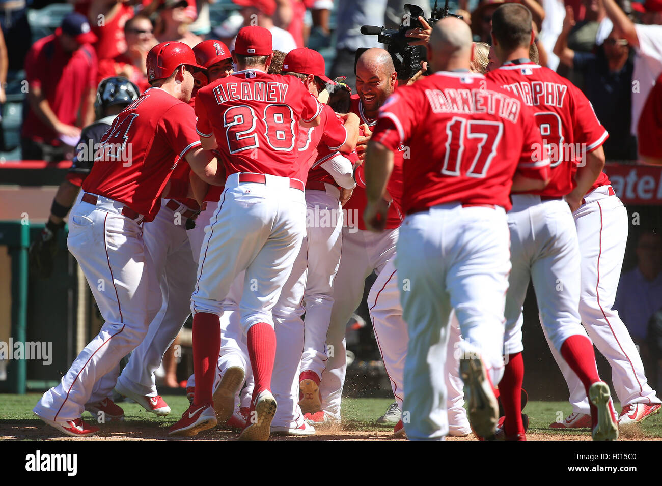 August 5, 2015: Angel players celebrates their unexpected come back win ...