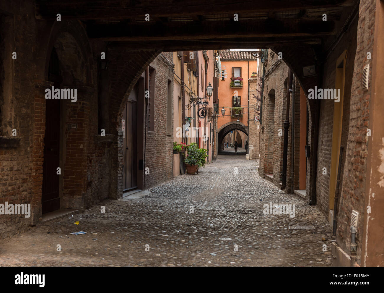 Ancient medieval street in the downtown of Ferrara city Stock Photo - Alamy