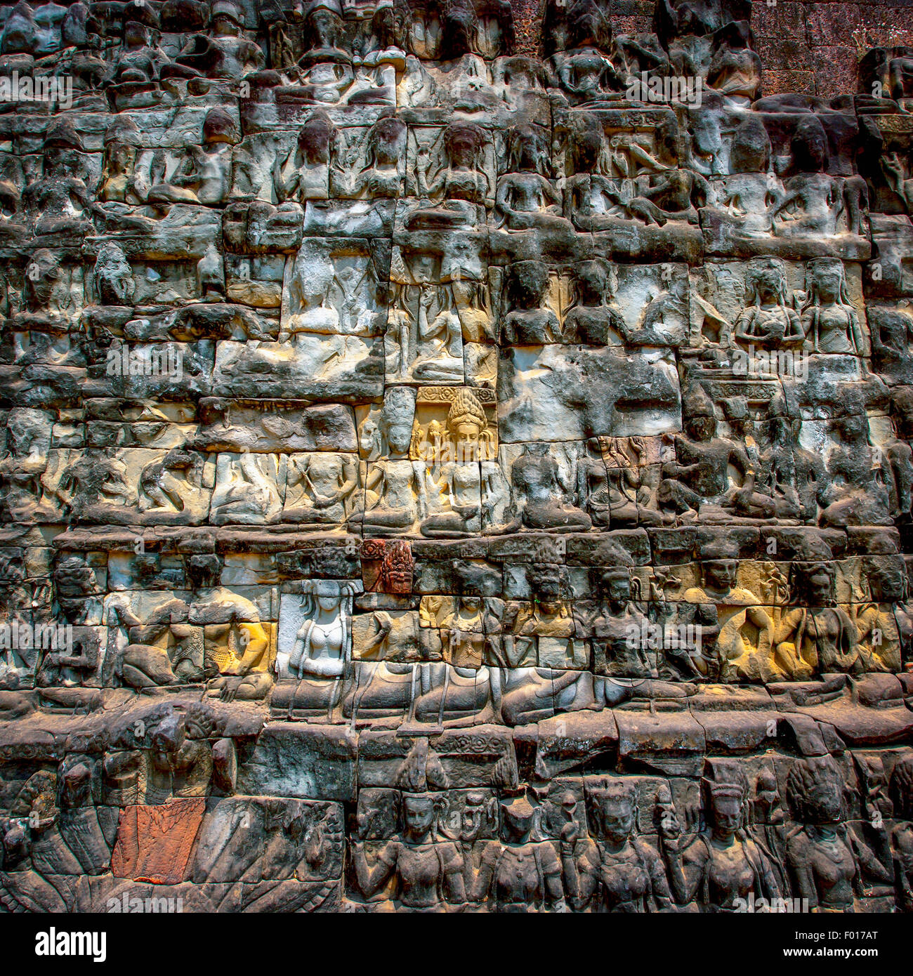 A wall with bas reliefs in Angkor Wat, Cambodia Stock Photo - Alamy