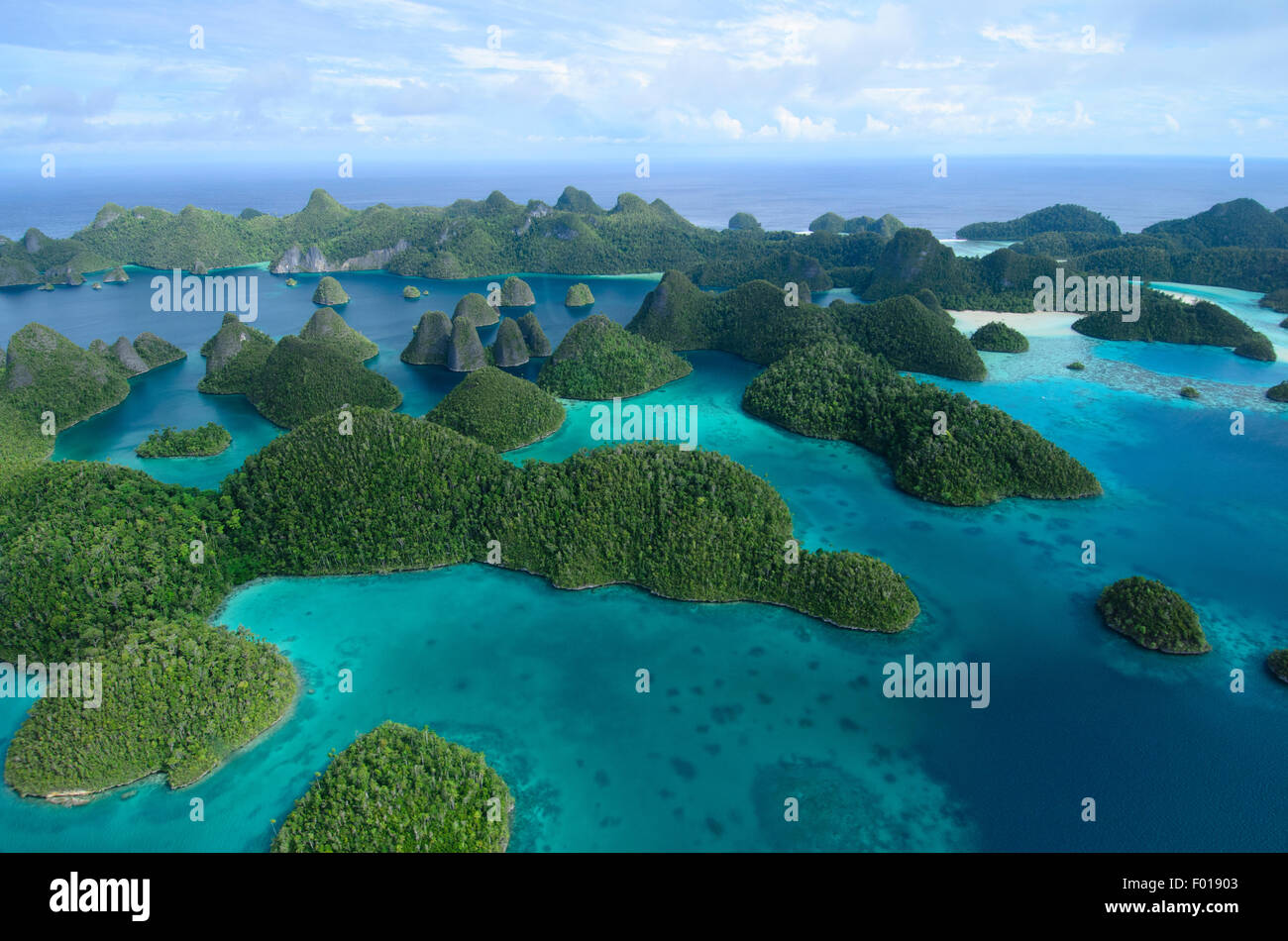 Aerial view of the Wayag island group in the far north of Raja Ampat ...