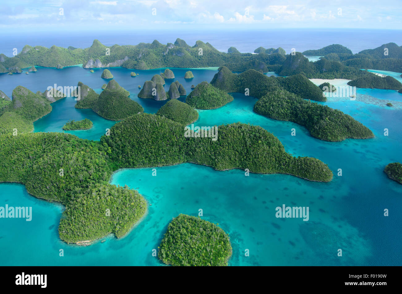 Aerial view of the Wayag island group in the far north of Raja Ampat ...