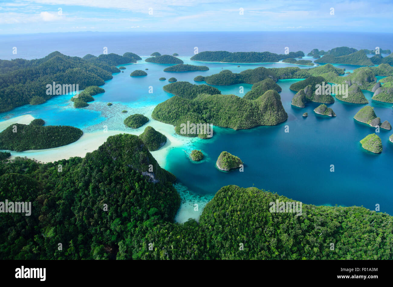 Aerial view of the Wayag island group in the far north of Raja Ampat ...