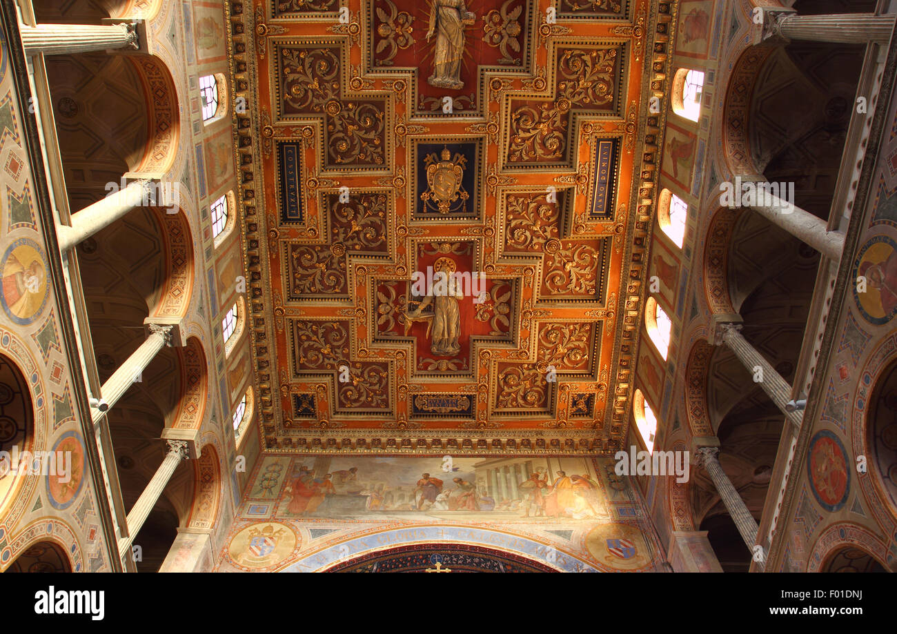 ROME, ITALY - JUNE 28, 2015: the rich wooden ornated ceiling in the ...
