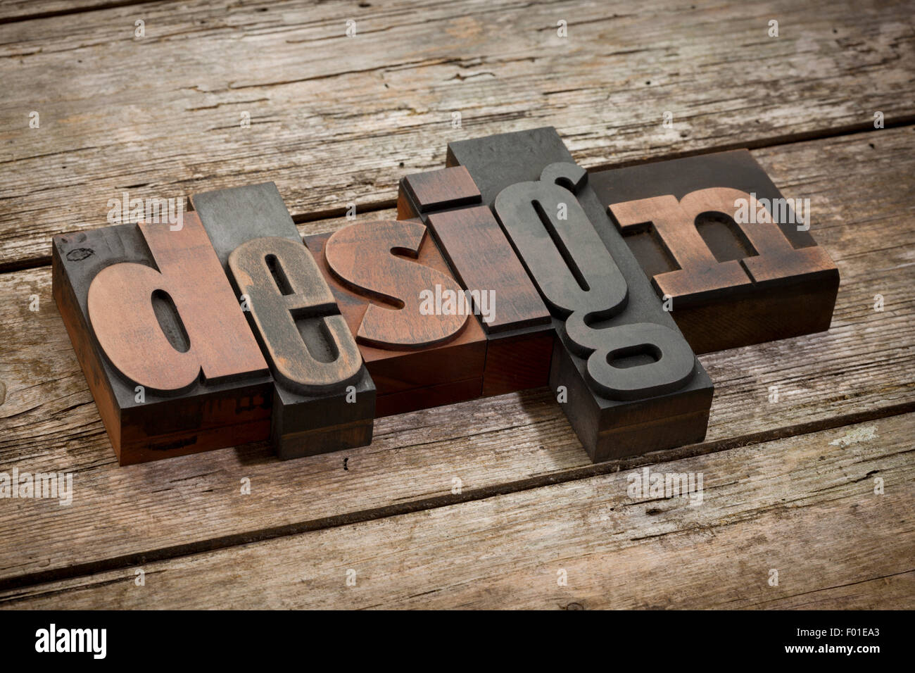 design, word written with vintage letterpress printing blocks, angled ...