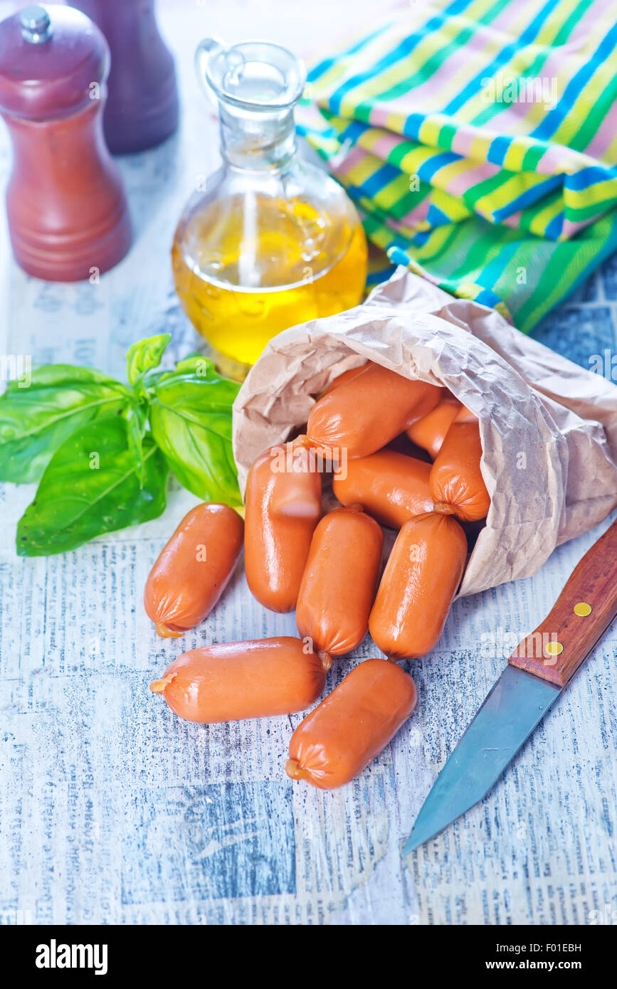 sausages in paper bag and on a table Stock Photo - Alamy