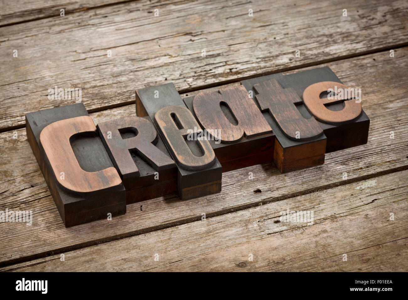 create, word written with vintage letterpress printing blocks, angled ...