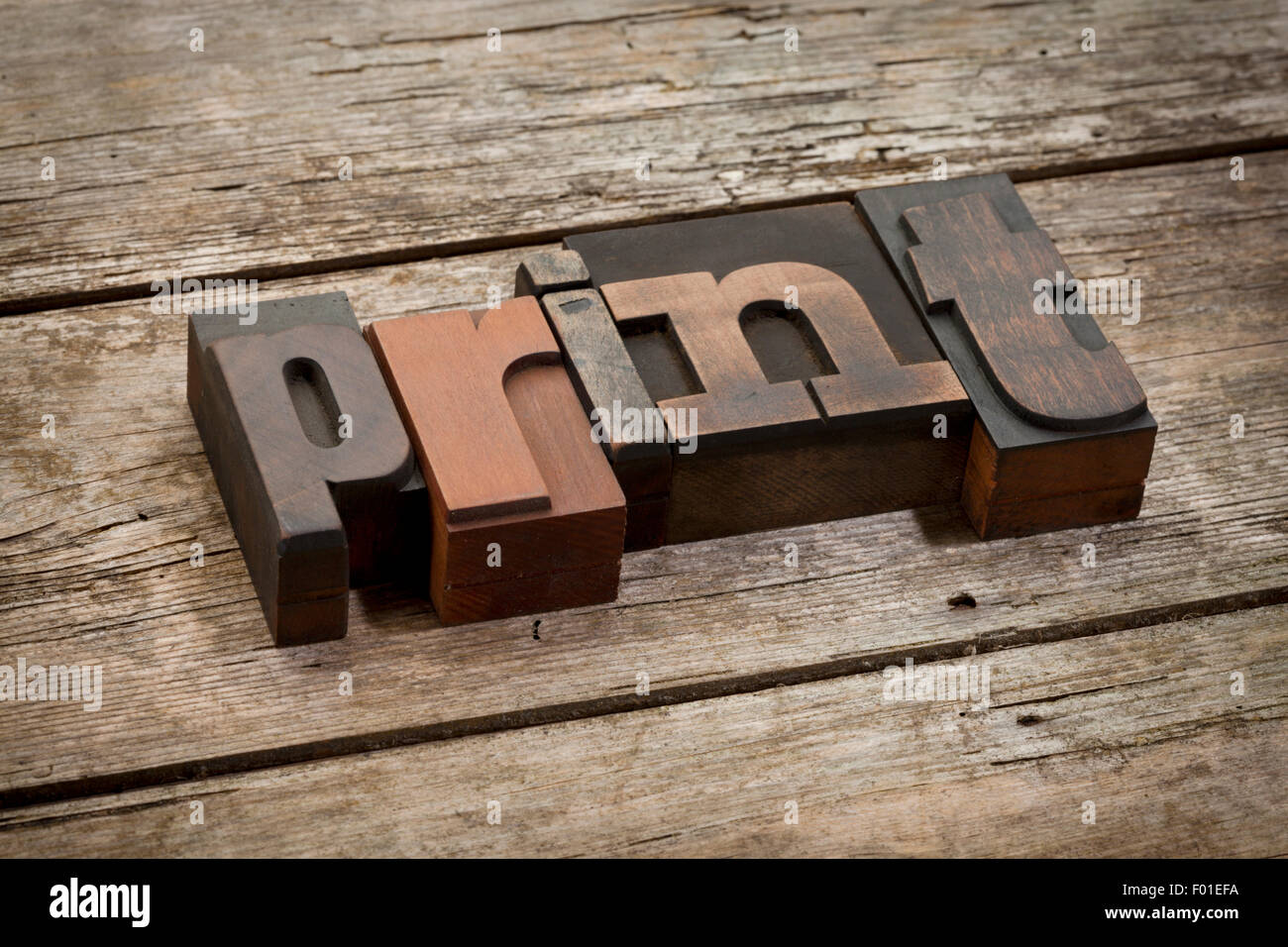 print, word written with vintage letterpress printing blocks, angled ...