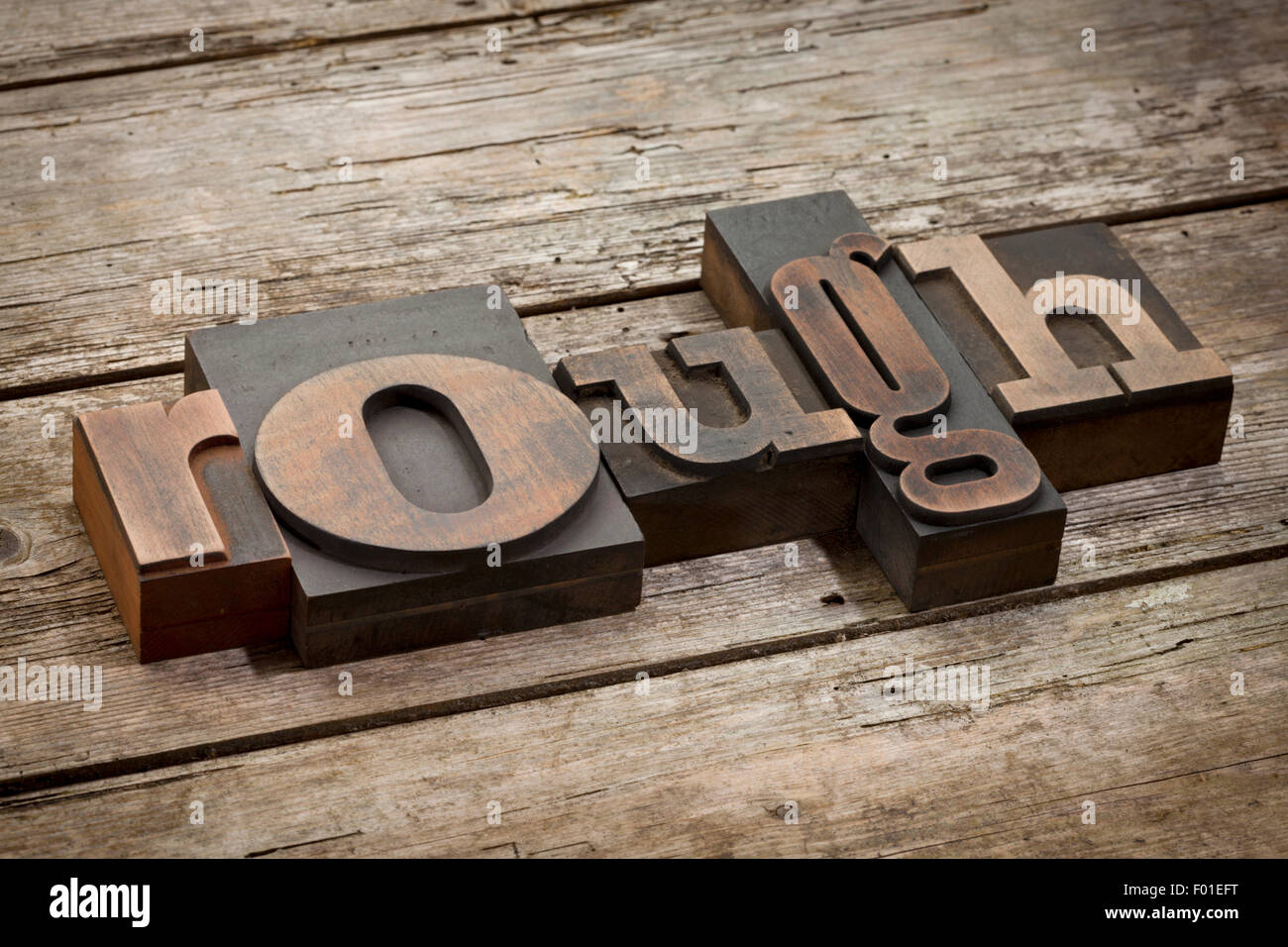 rough, word written with vintage letterpress printing blocks, angled ...