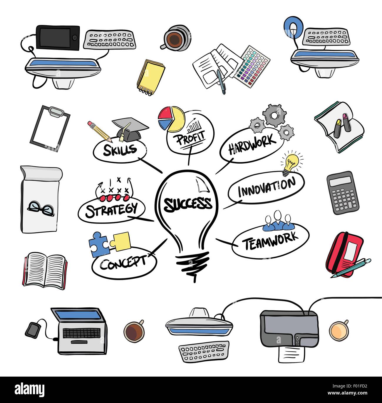 Digitally generated Success brainstorm vector with media devices Stock ...