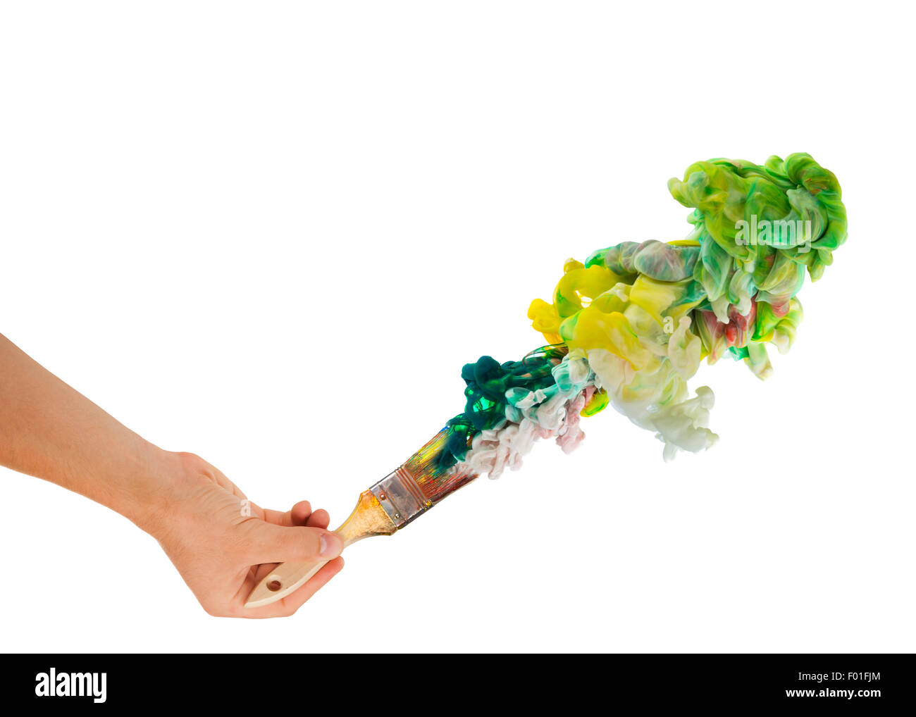 Colored ink splashing from brush on white Stock Photo - Alamy