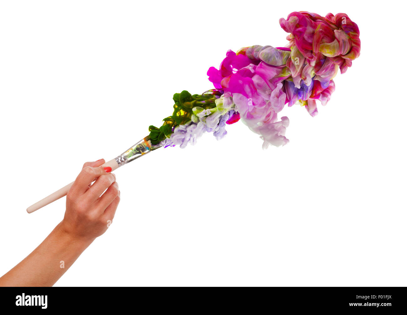 Colored ink splashing from brush on white Stock Photo - Alamy