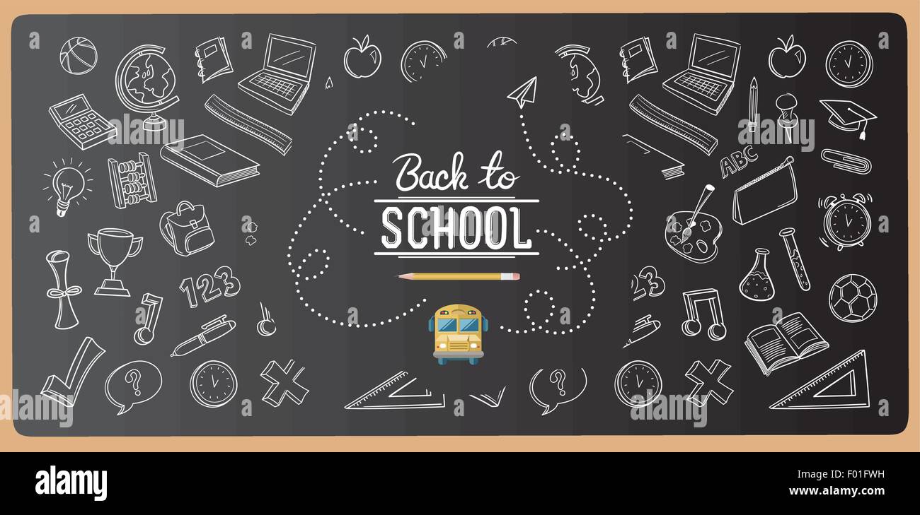 Chalk drawn back to school icons vector on chalkboard Stock Vector ...