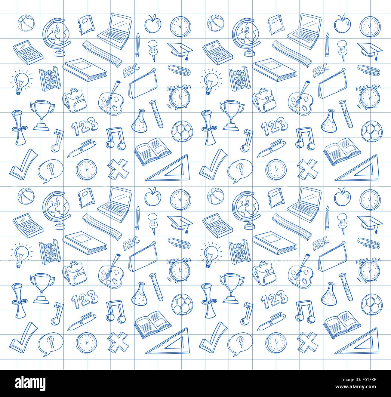 Biro drawn education icons vector on squared paper Stock Vector Image ...