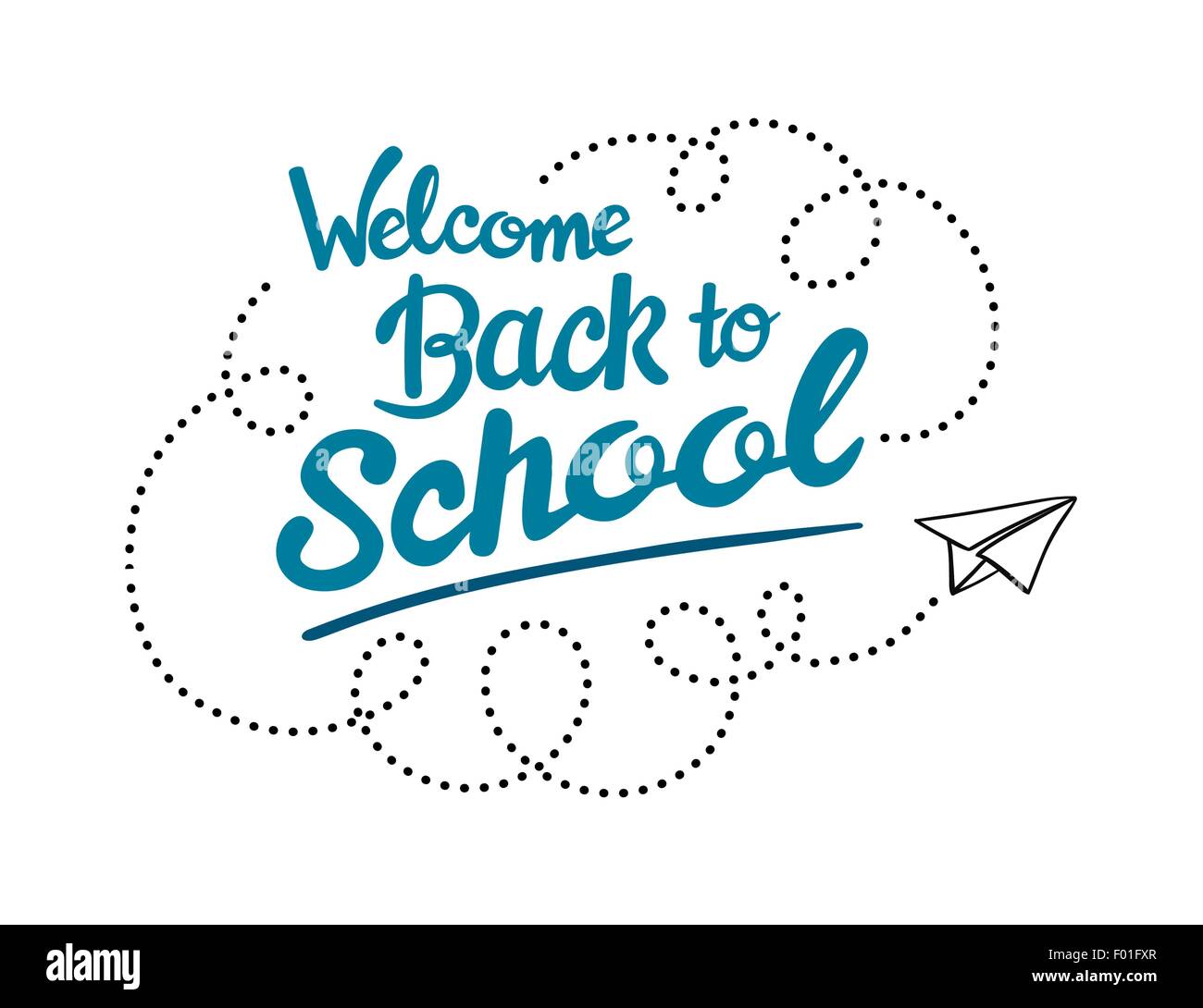 Welcome Back To School Message With Paper Plane Icon Vector Against White Background Stock