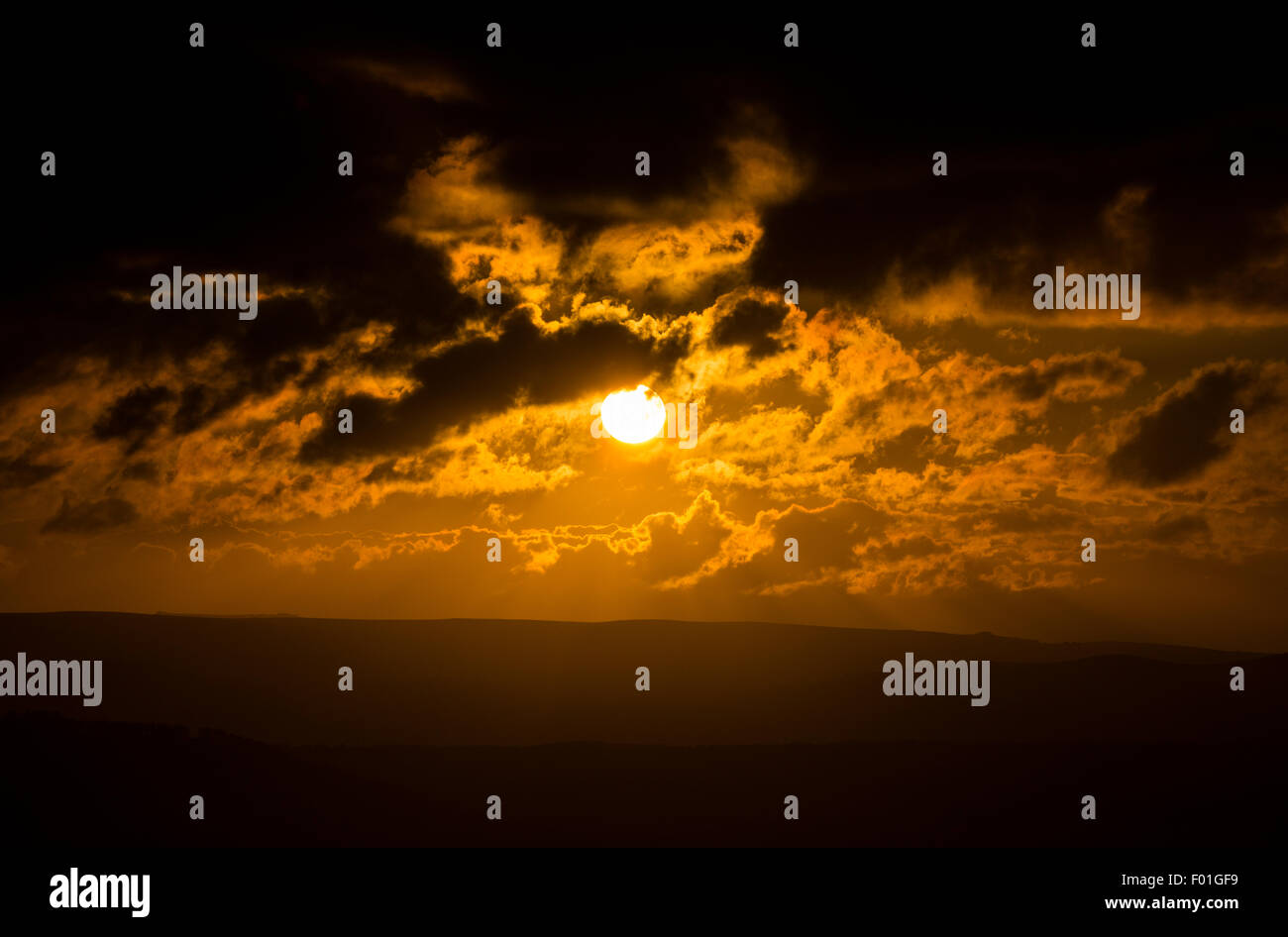 Sunset over the Long Mynd in Shropshire, England Stock Photo - Alamy
