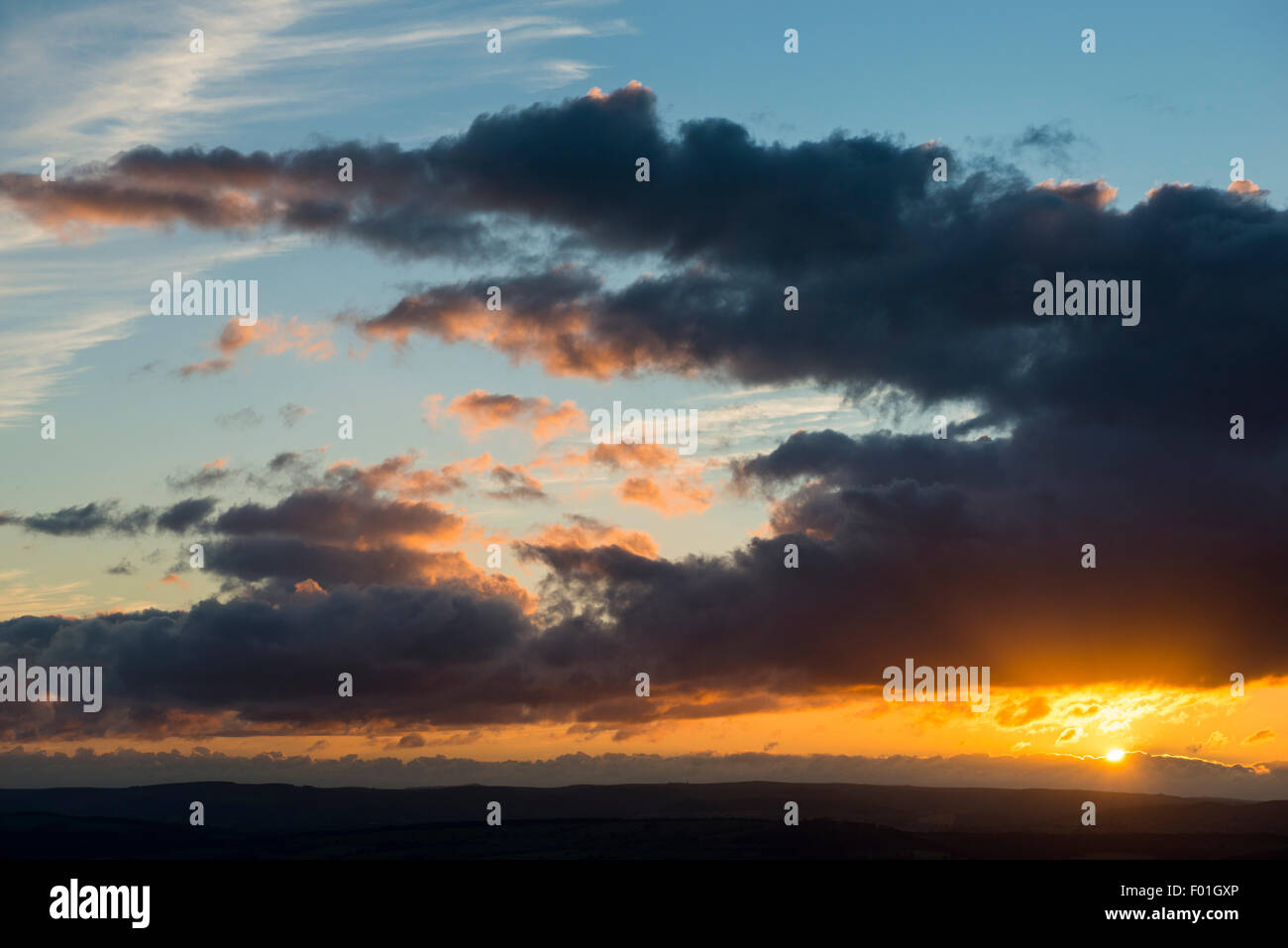 Sunset over the Long Mynd in Shropshire, England Stock Photo - Alamy
