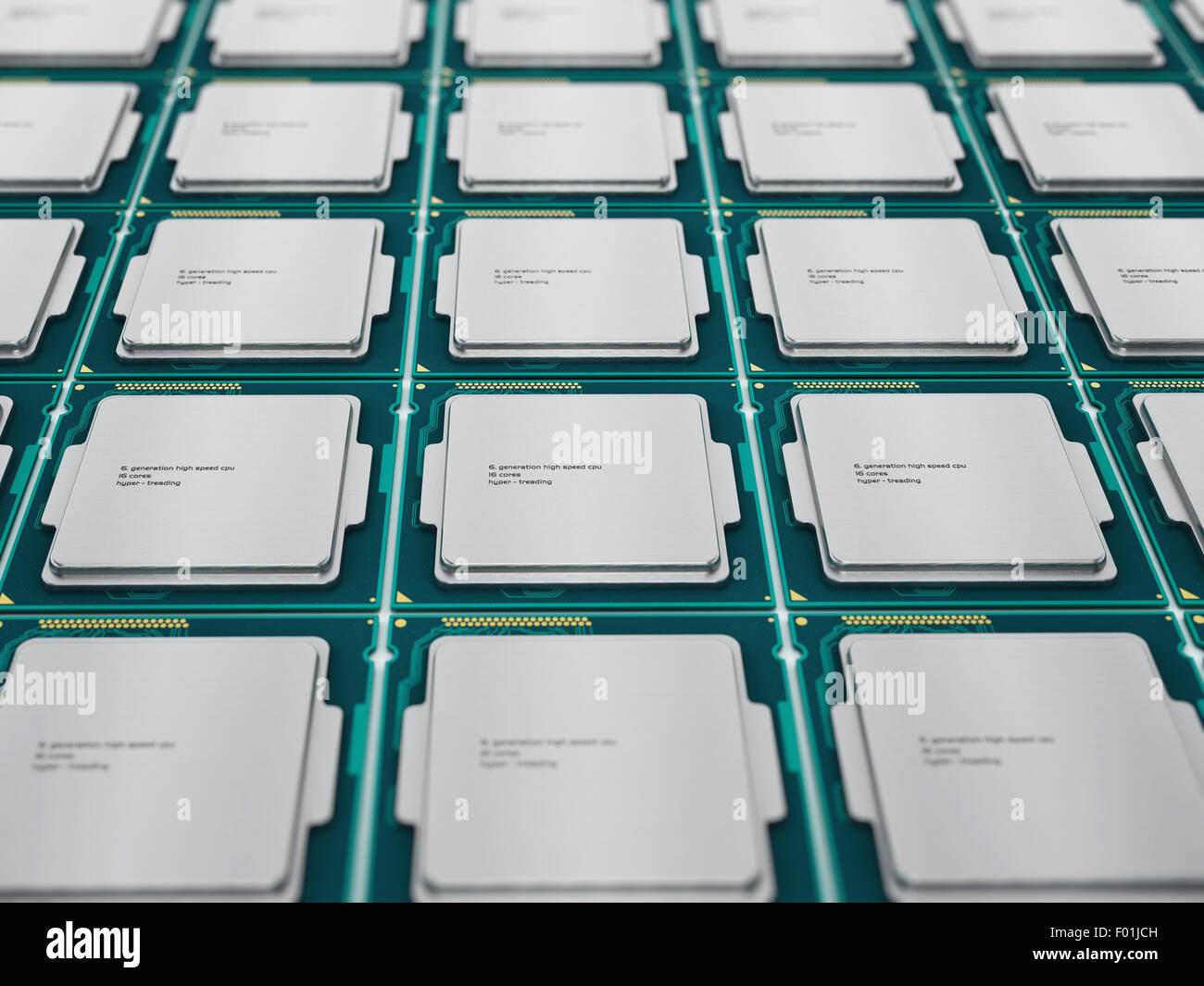 CPUs (central processing units) in a row isolated on white background ...