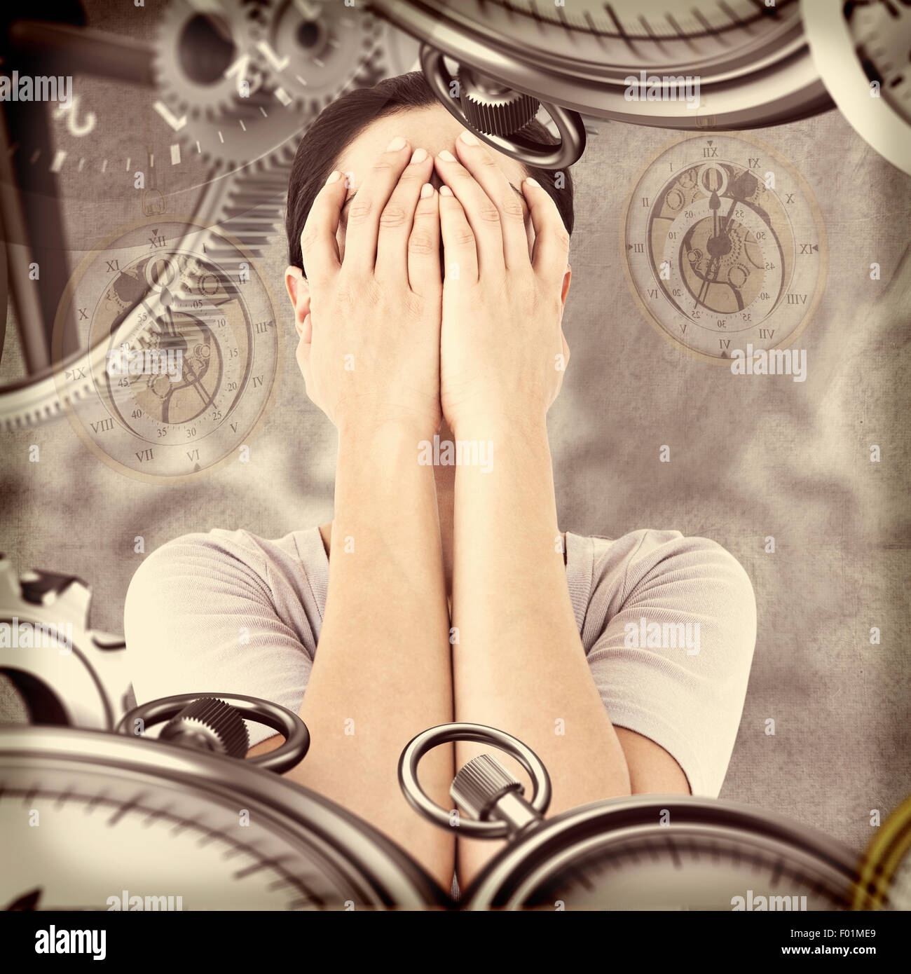 Composite image of sad woman hiding her face Stock Photo - Alamy