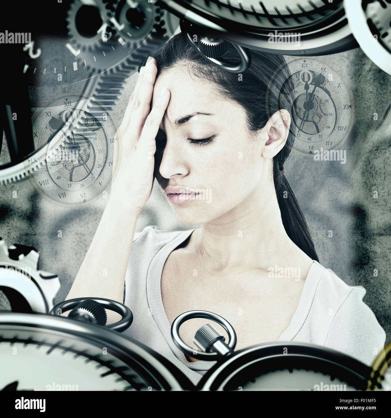 Composite image of sad woman hiding her face Stock Photo - Alamy