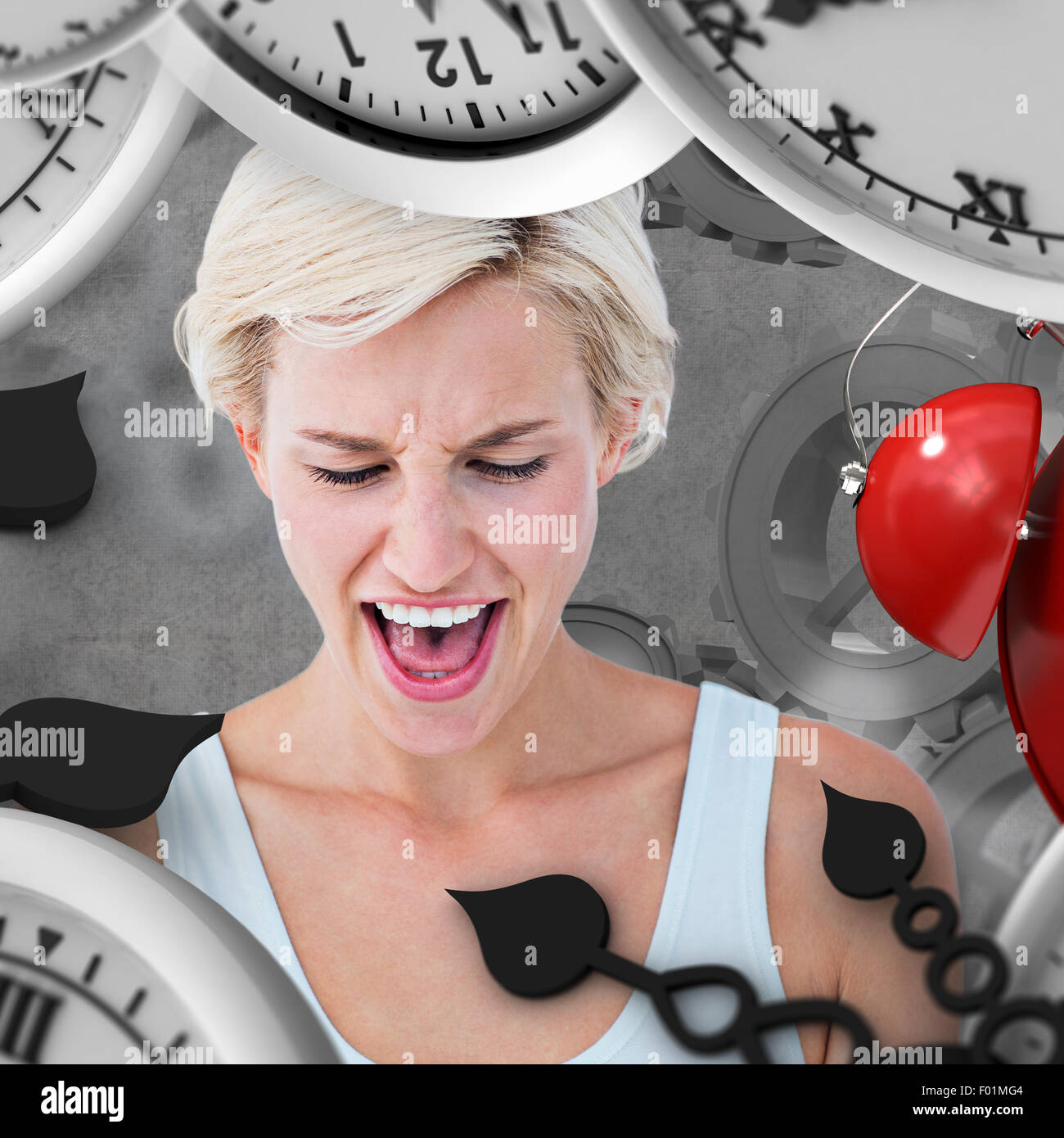 Angry blonde woman gesturing hands hi-res stock photography and images ...