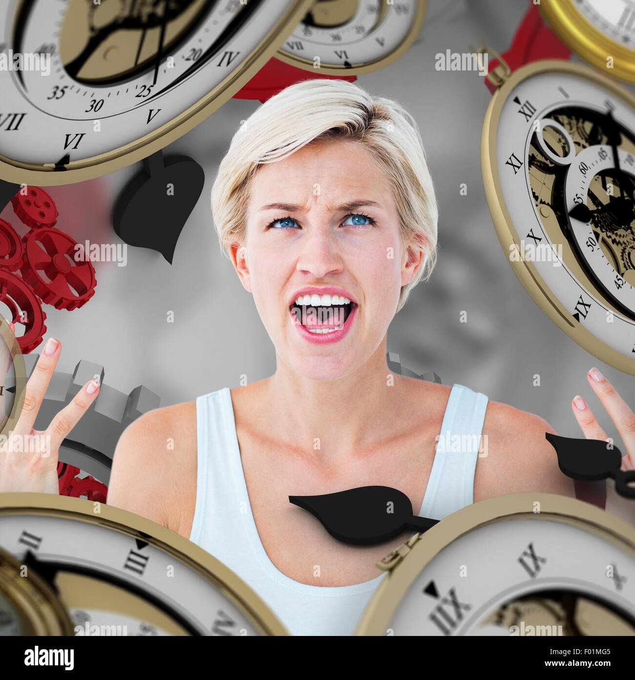 Angry blonde woman gesturing hands hi-res stock photography and images ...