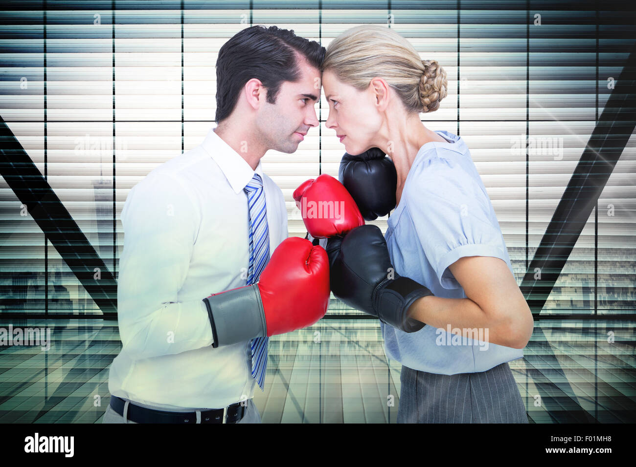 Composite image of business people wearing and boxing red gloves Stock ...