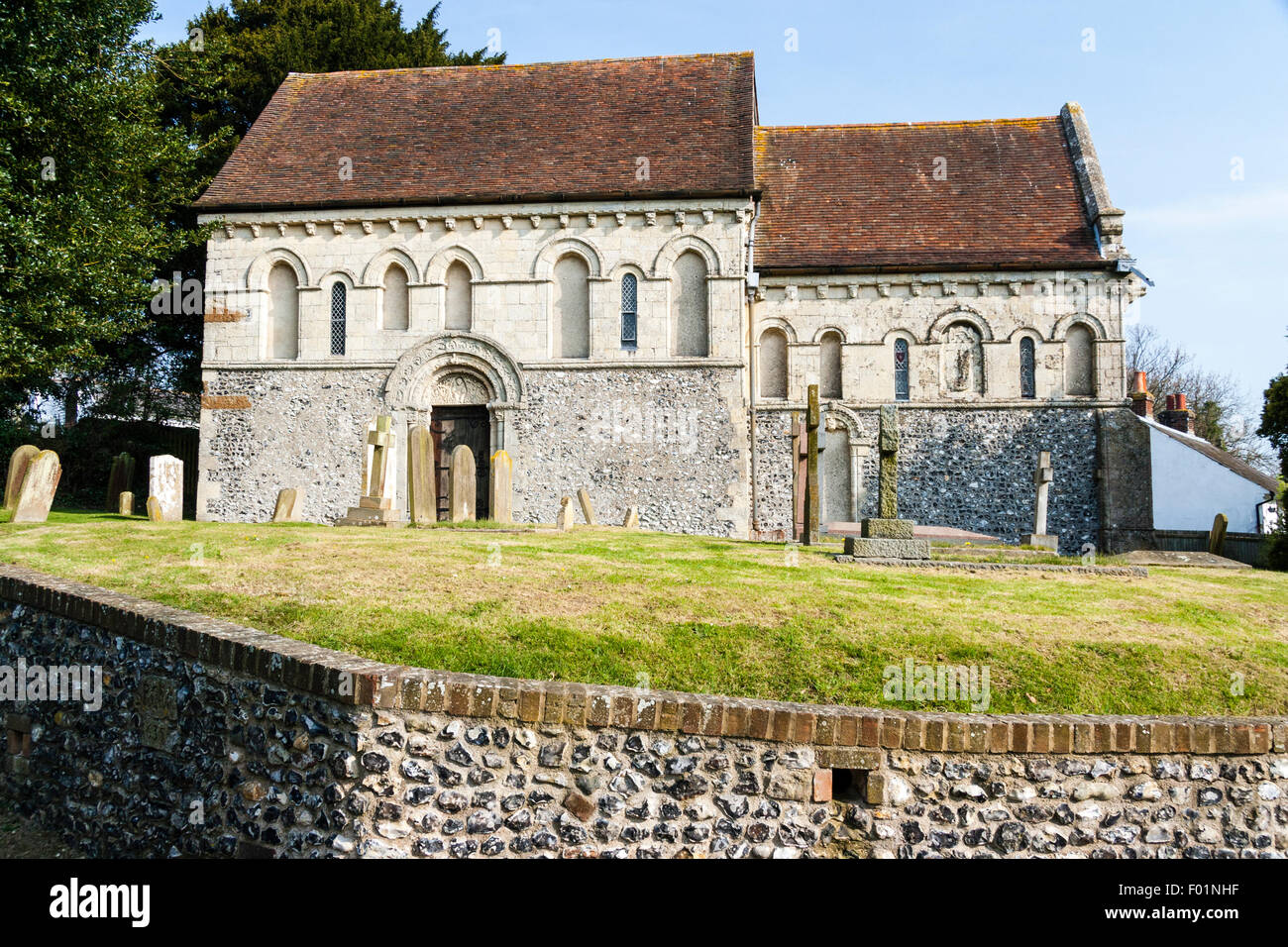 England, Barfrestone. St Nicholas 12th century Norman church. South ...
