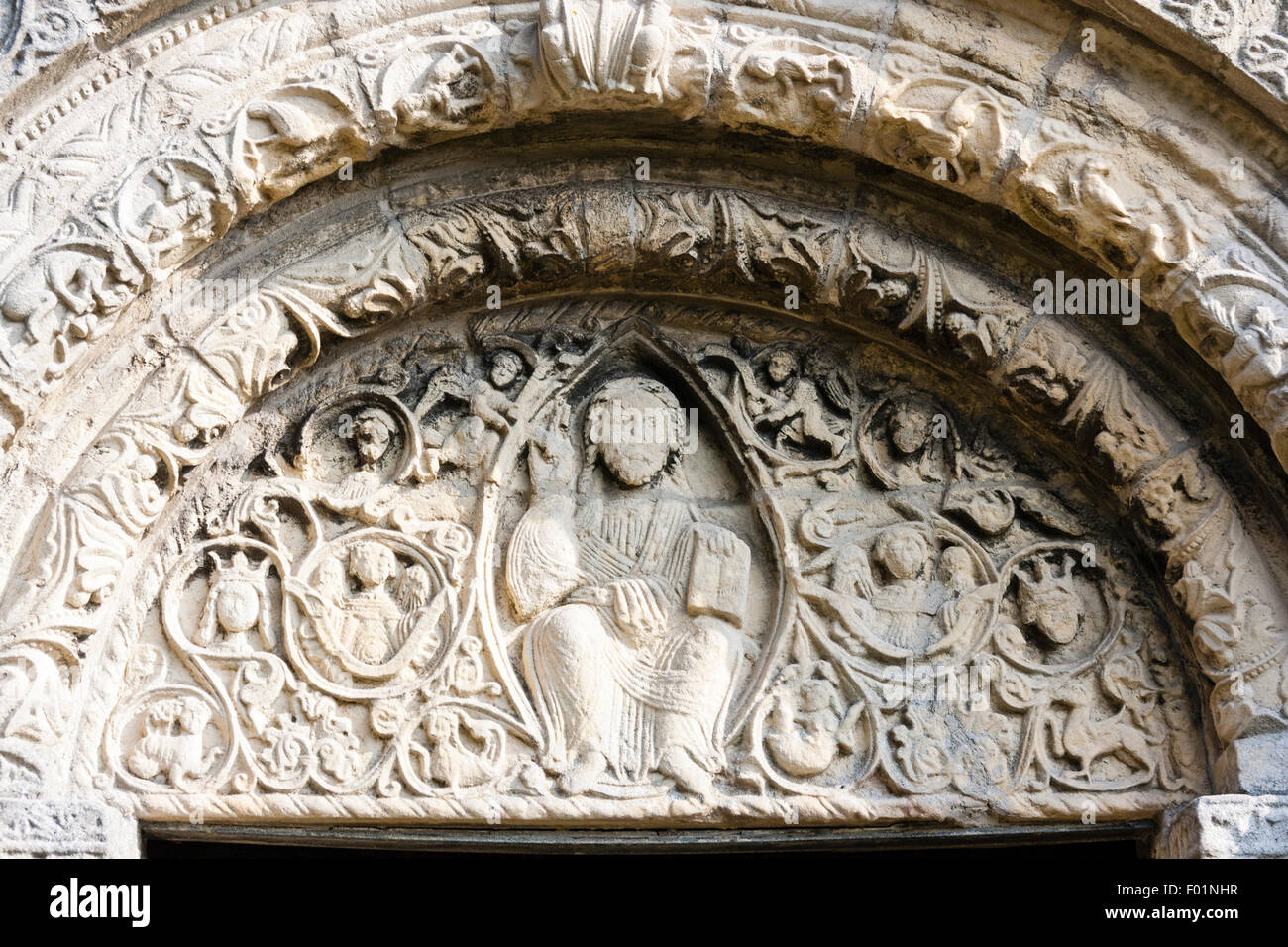 England, Barfrestone. Norman 12th century church carvings. Tympanum ...