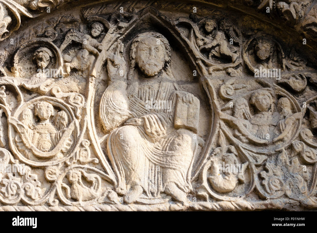 England, Barfrestone. Norman 12th century church carvings. Tympanum ...