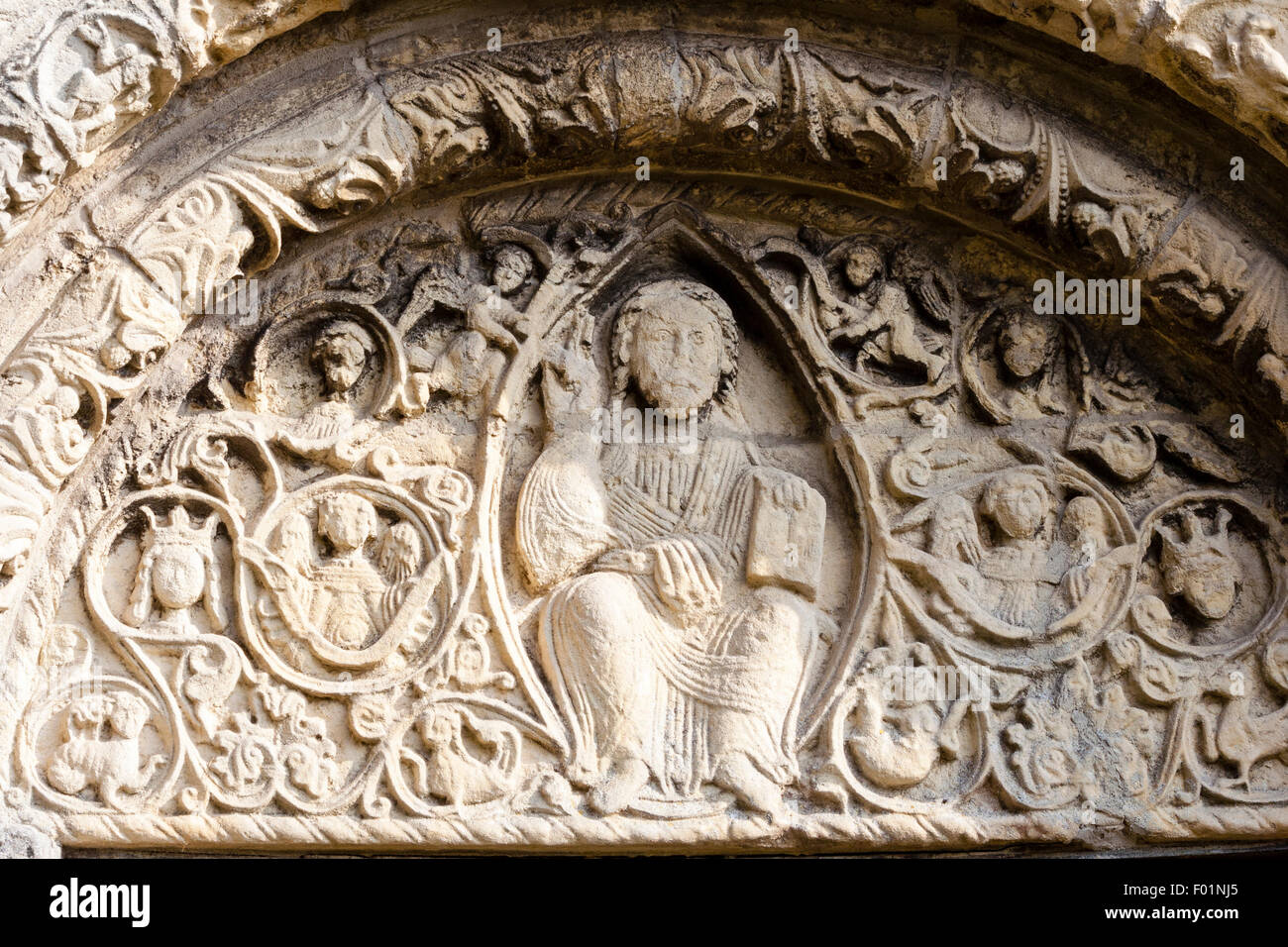 England, Barfrestone. Norman 12th century church carvings. Tympanum ...