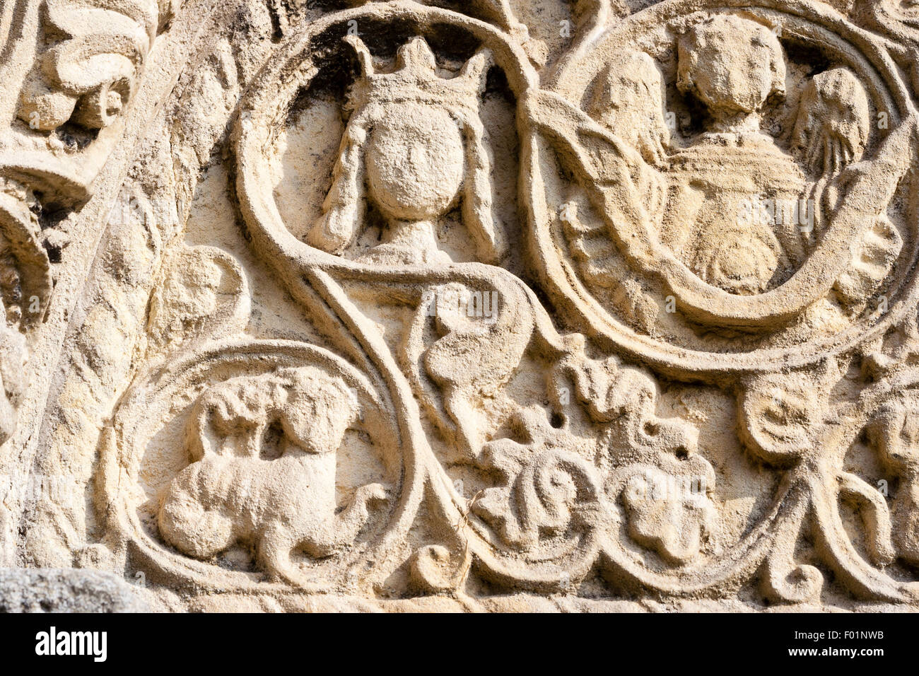 England, Barfrestone. 12th century Norman stone carvings. The tympanum ...