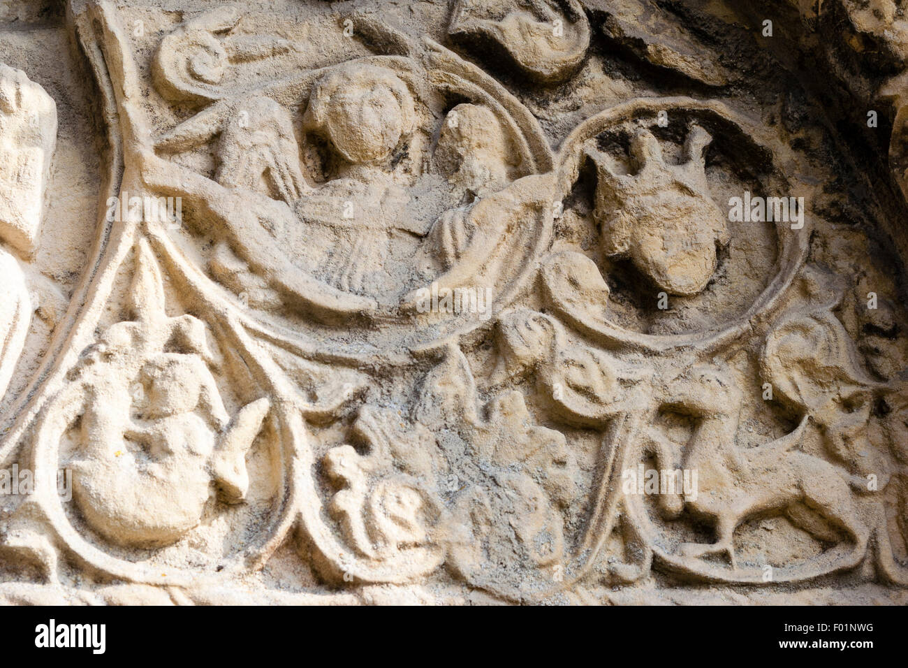 England, Barfrestone. 12th century Norman stone carvings. The tympanum ...