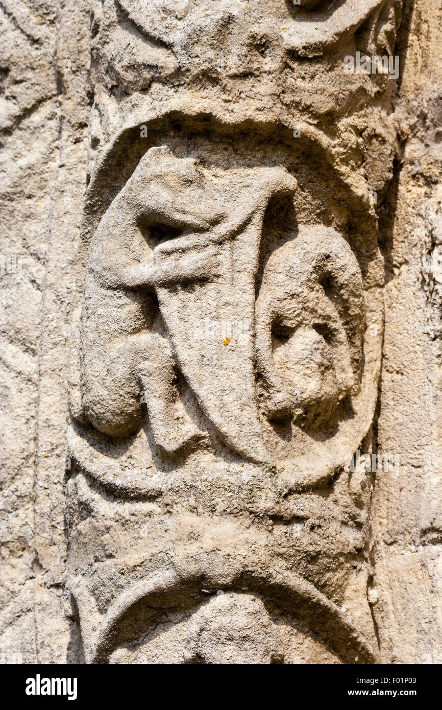 England, Barfrestone church. Norman stone carvings. South door. The ...