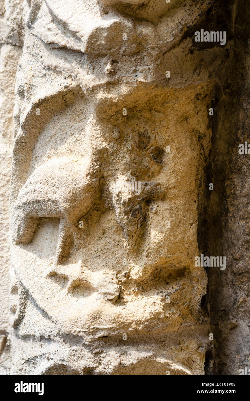 England, Barfrestone. Norman stone carvings. South door. Scene from ...