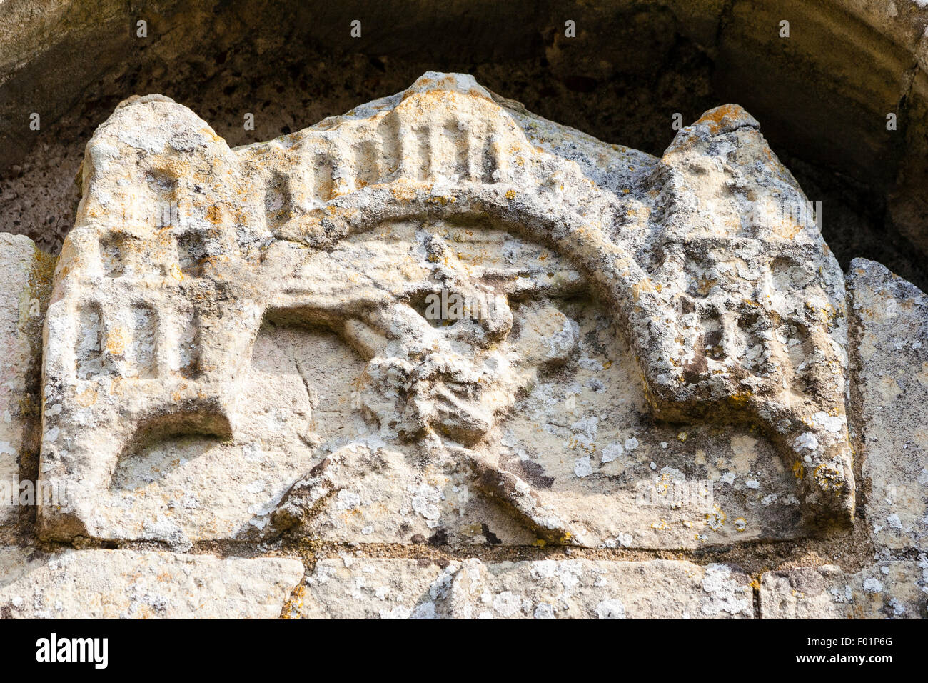 England, Barfrestone church. Norman carvings. Niche left of window, St ...