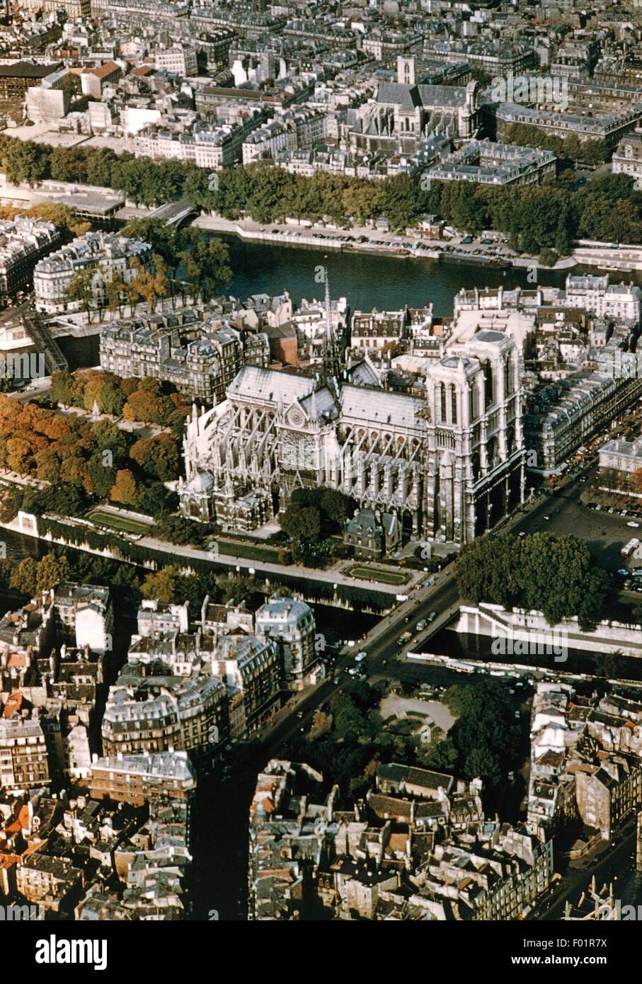Aerial view of Notre Dame de Paris on Ile de la Cite - Paris, France ...