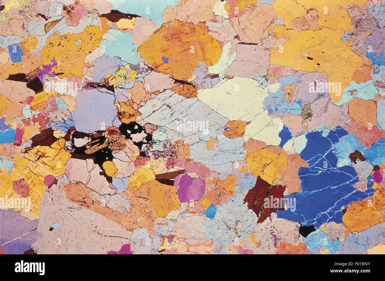 Minerals: Rocks. Granite rock. Ultra-thin section. Magnified image ...