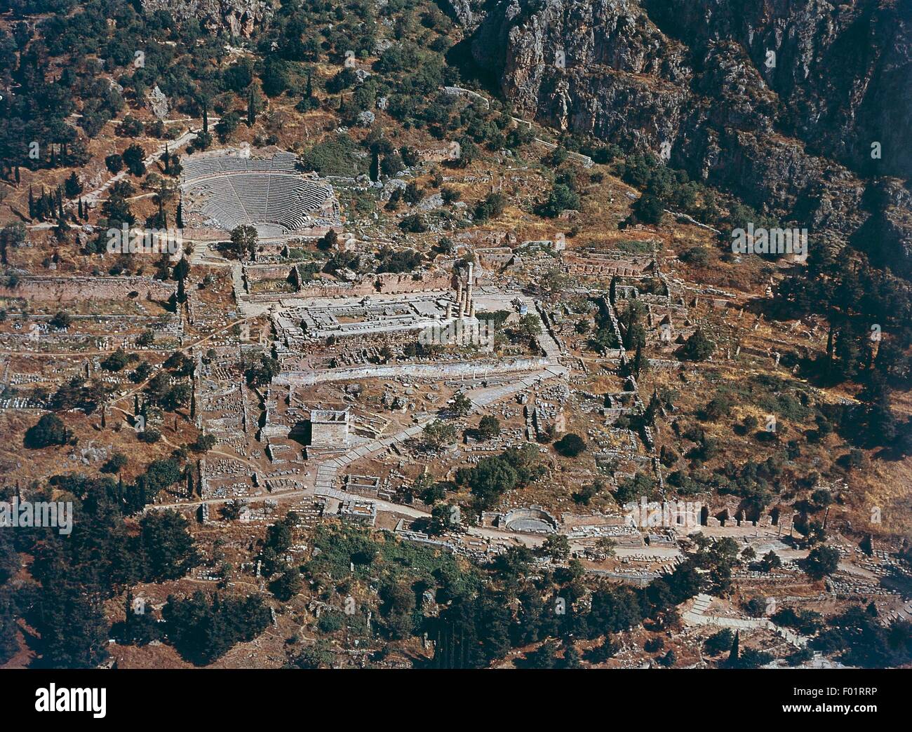 Aerial view of the archaeological site of Delphi (UNESCO World Heritage ...