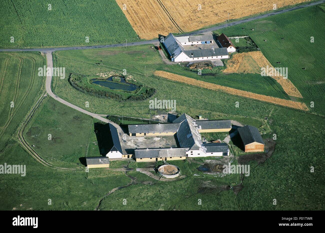 Aerial view of two farms, Denmark Stock Photo - Alamy