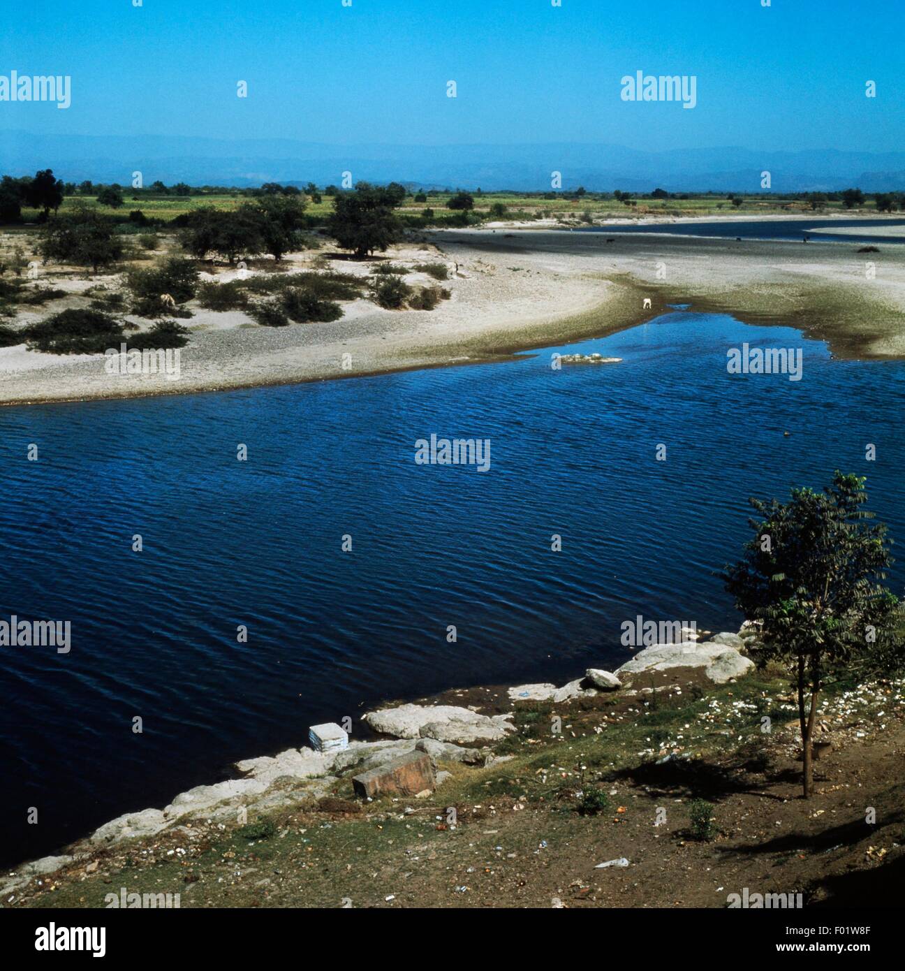 The mouth of the Rio Grande de Santiago as it enters the Pacific Ocean ...
