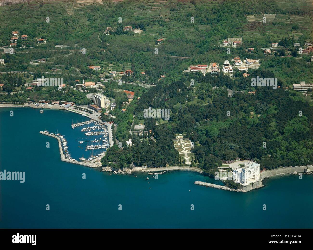 Aerial view of Miramare Castle at Grignano, Frazione of Trieste ...