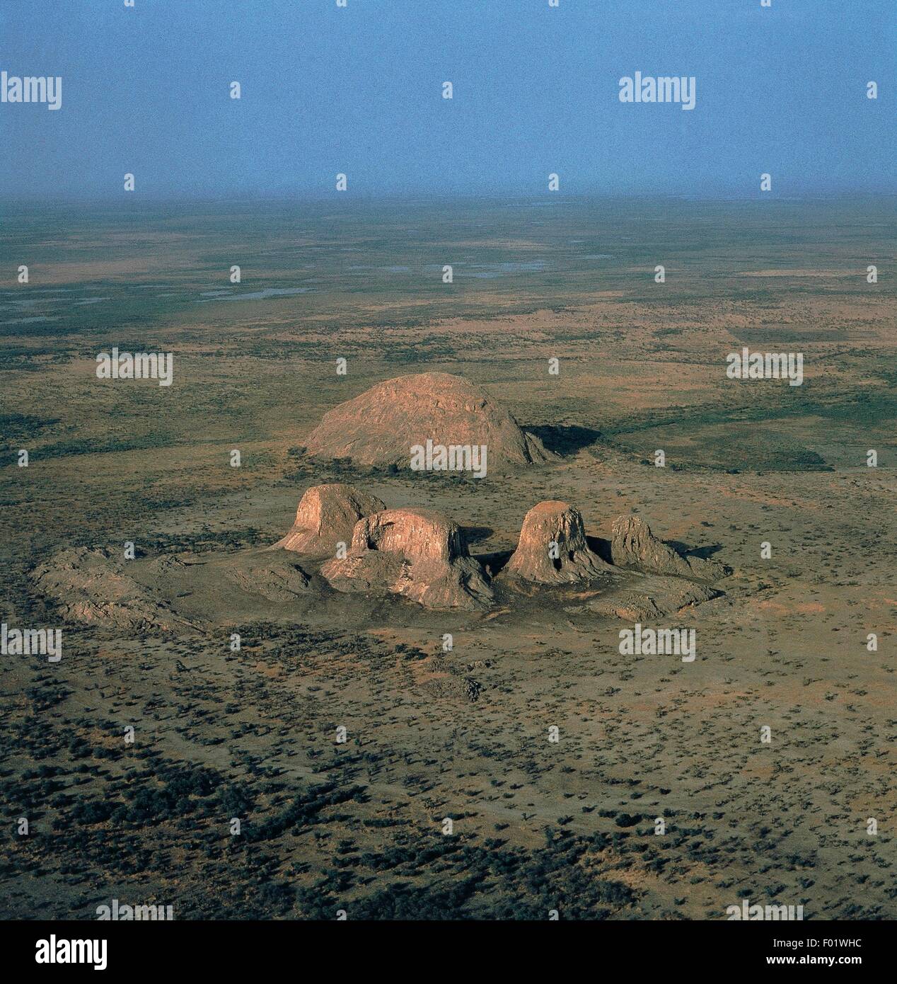 Aerial view of Lake Chad and its famous rocks, when the lake level ...