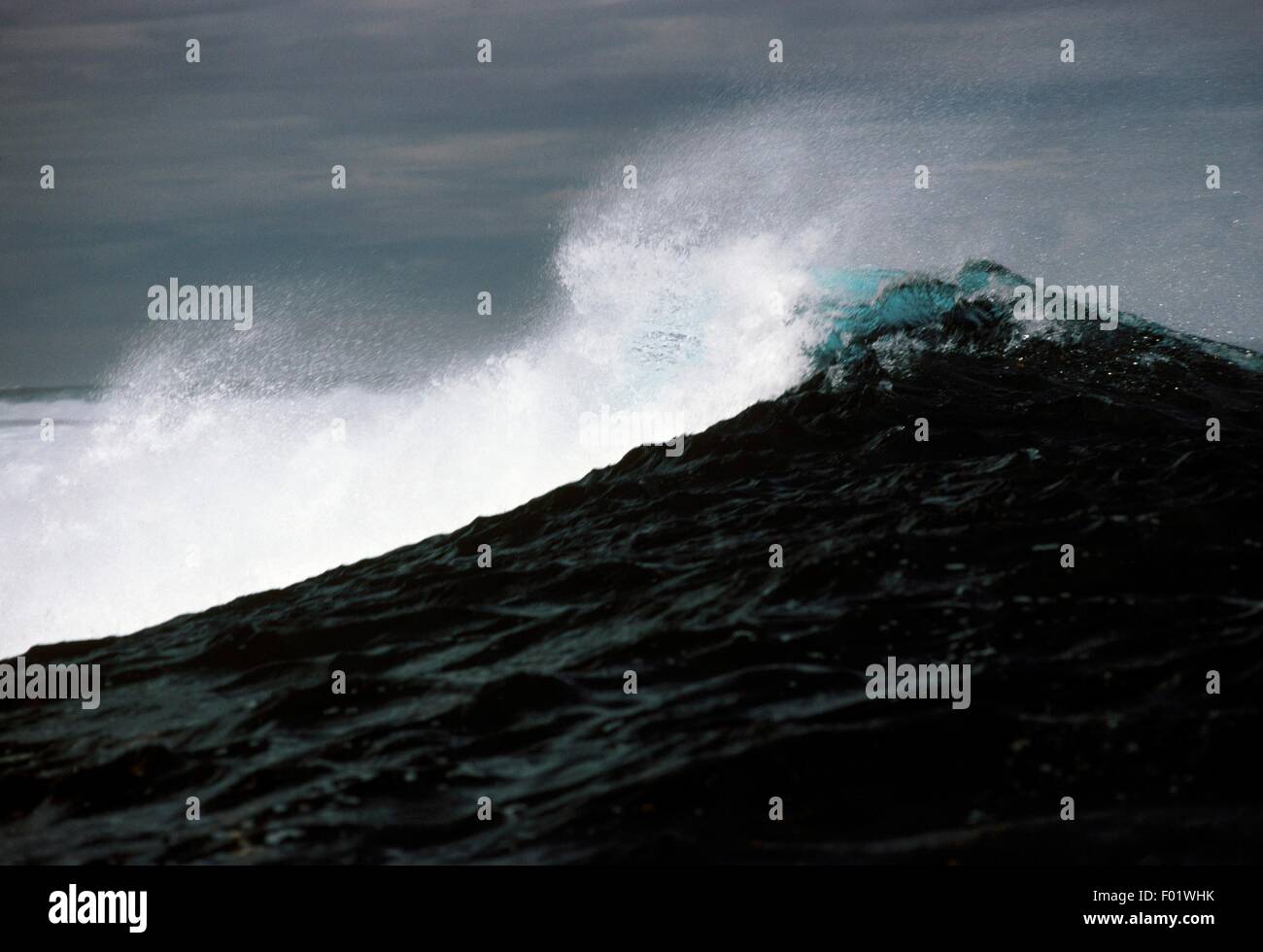 Wave breaking on a rock in French Polynesia Stock Photo - Alamy